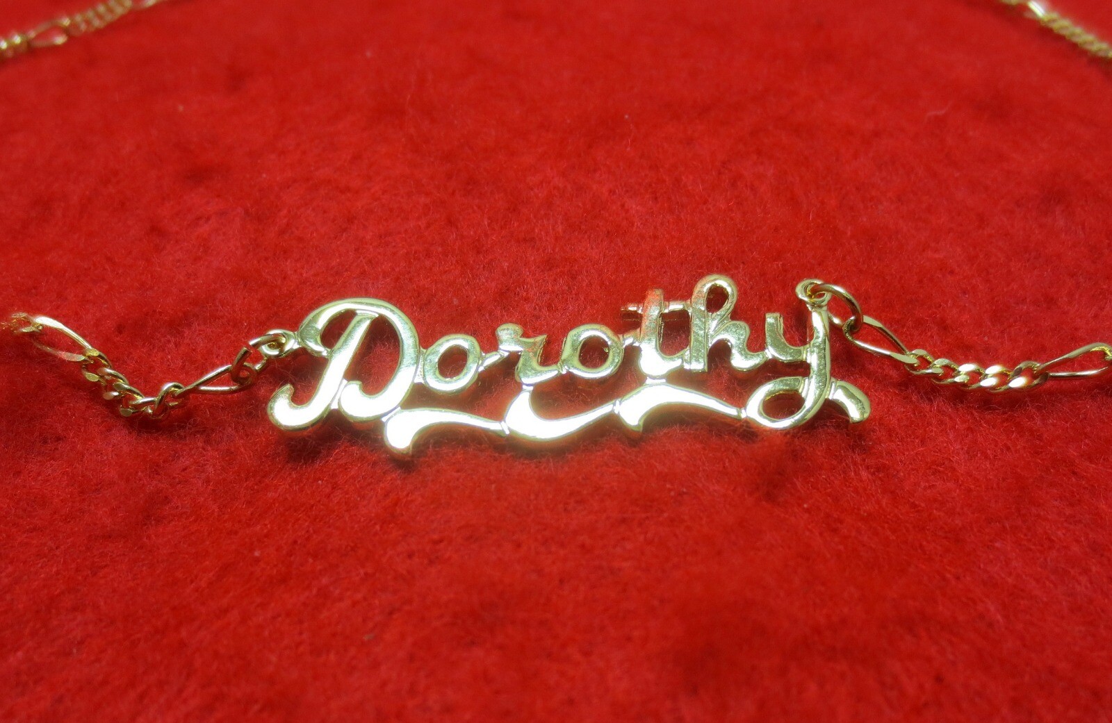 14KT GOLD EP 2MM FIGARO ANKLET OR NECKLACE WITH DOROTHY NAME CHARM ...