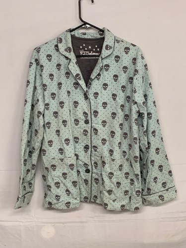 PJ Salvage The Real Pj Company Teal Skull Polka Dot Pajama Top Size ...