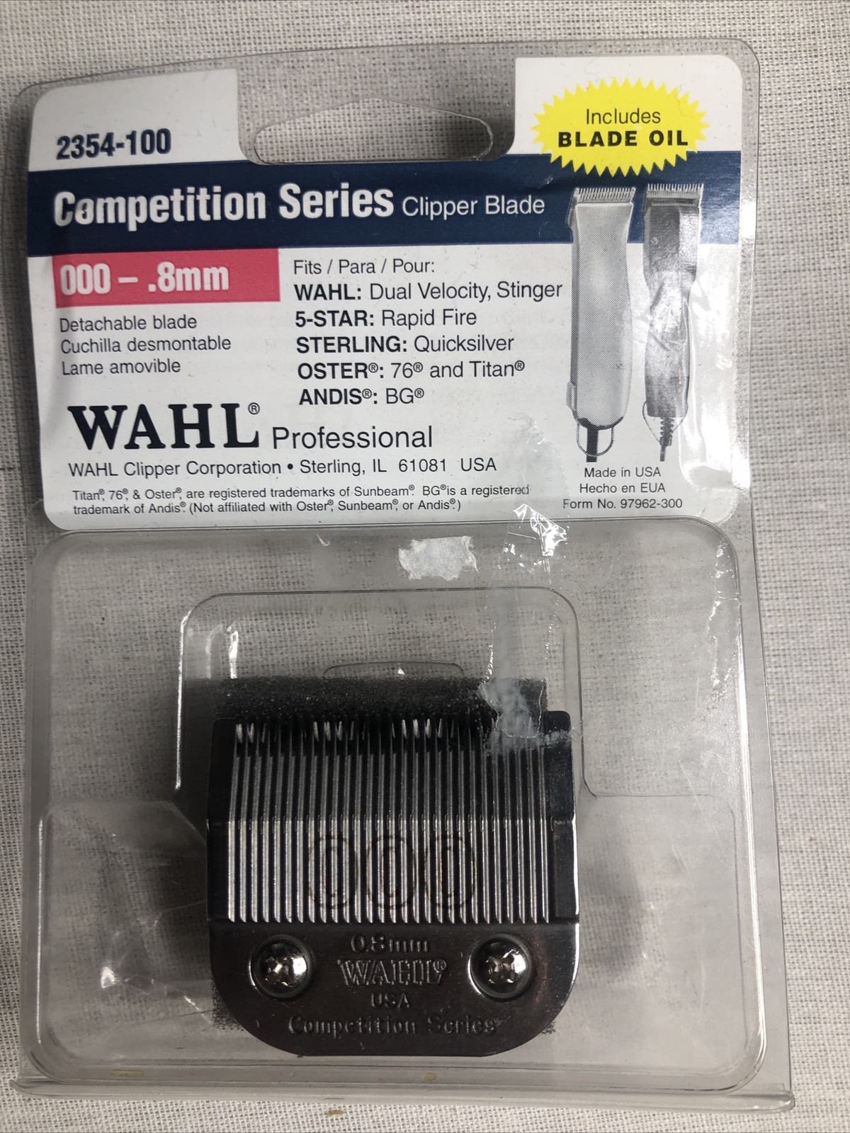 Wahl Professional Competition 000 0.8mm Clipper Blade with Oil