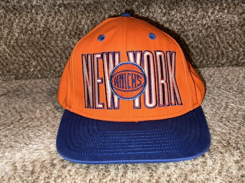 Vintage New York Knicks Snapback Hat NBA 90s Orange Blue Basketball ...