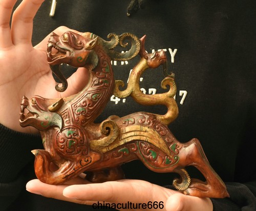 7.8" Old Natural Hetian Jade Painting Fengshui Double Head Dragon Pixiu ...