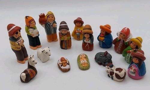 Peruvian Nativity Set Artisan Clay Pottery Folk Art Handmade Unique 16 ...