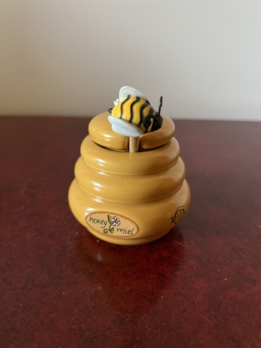 Joie Ceramic Beehive Honey Pot Jar w/ Wooden Bee Shape Dipper Gold ...
