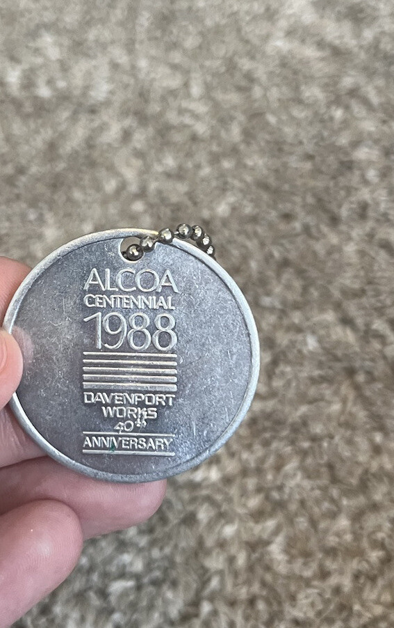 1988 Aluminum 38.5 Mm Alcoa Centennial Davenport Works Vintage Keychain ...