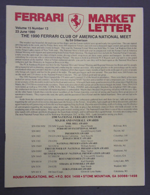June 23 1990 FERRARI MARKET LETTER "1990 Ferrari Club of America" nm ...