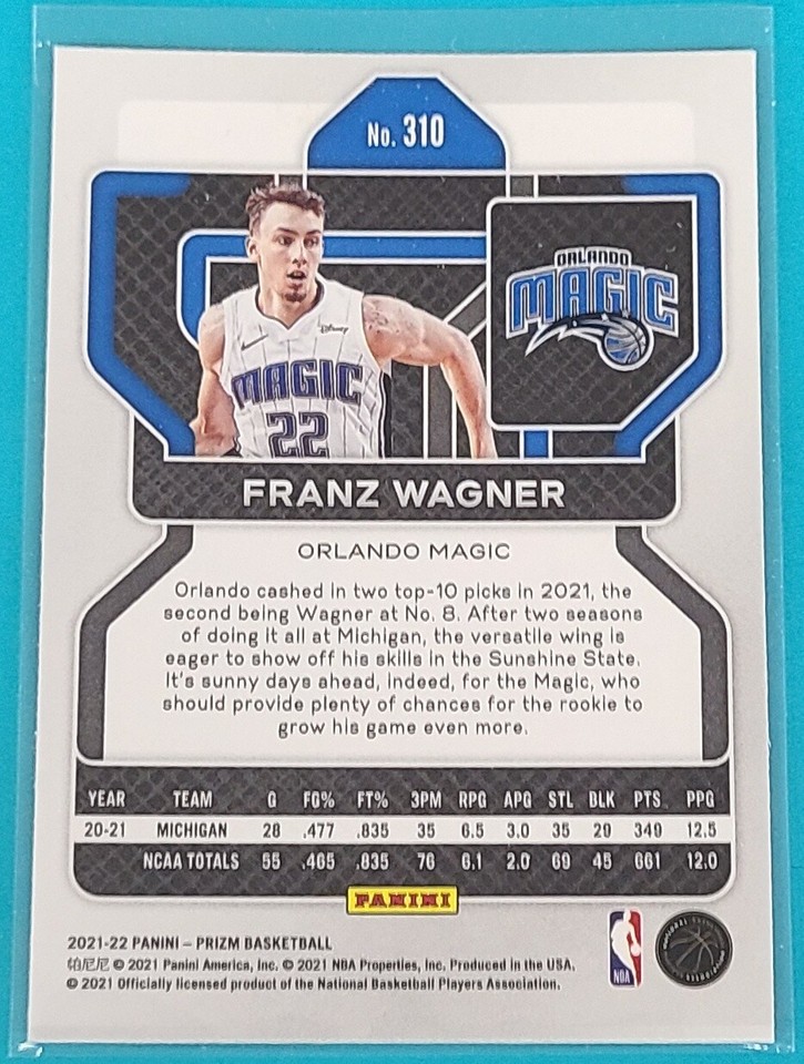 2021-22 Panini Prizm RC #310 Franz Wagner Orlando Magic BASKETBALL Card ...