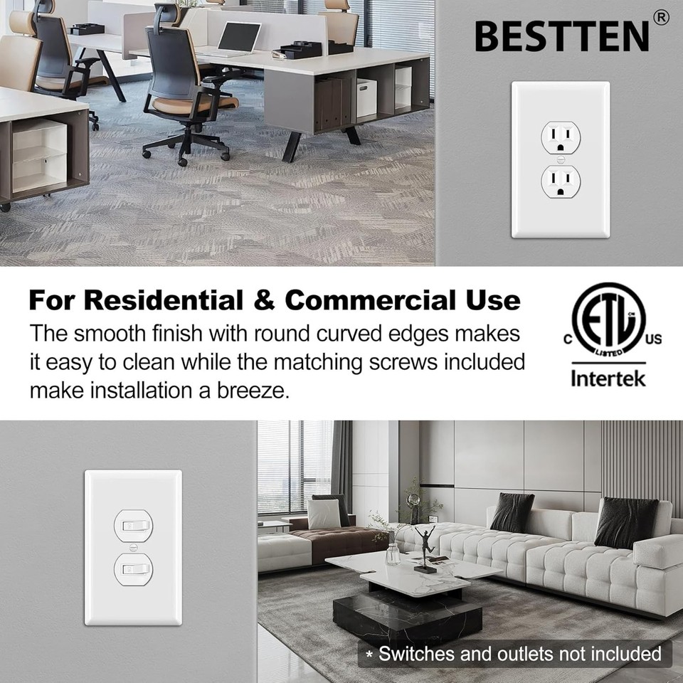 10 Pack 1-Gang Jumbo Duplex Receptacle Outlet Wall Plate Over-Size ...