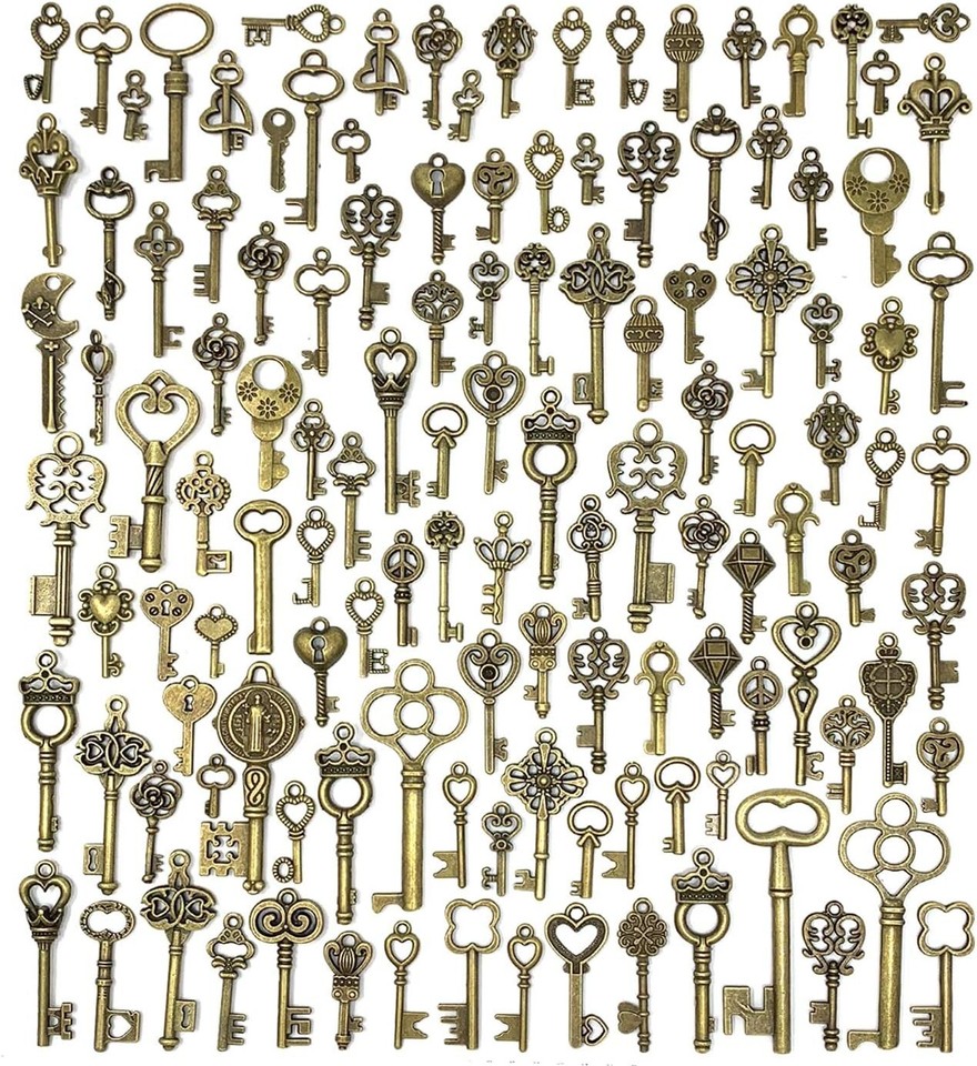 125 High-Quality Vintage Key Charms - Unique Shapes for DIY Crafts and ...
