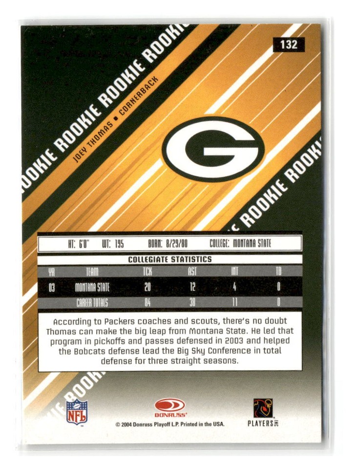 2004 Leaf Rookies & Stars - #132 - Joey Thomas RC - Green Bay Packers ...