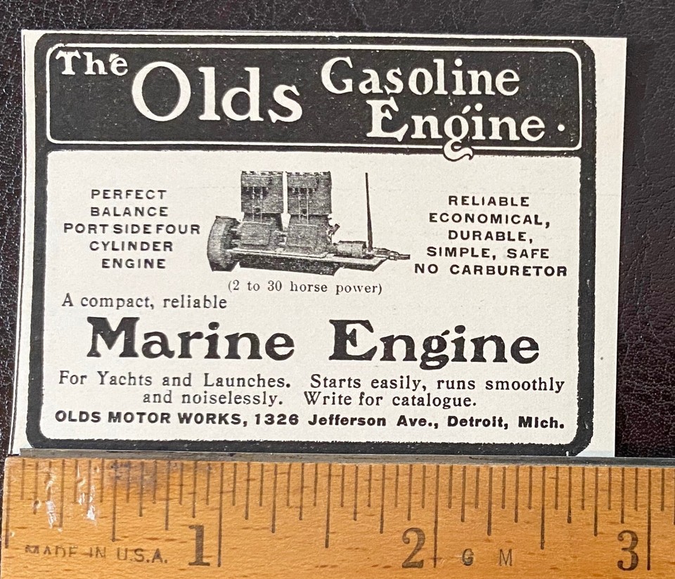 Antique 1900 THE OLDS GASOLINE MARINE ENGINE Vtg Print Ad~Motor Works ...