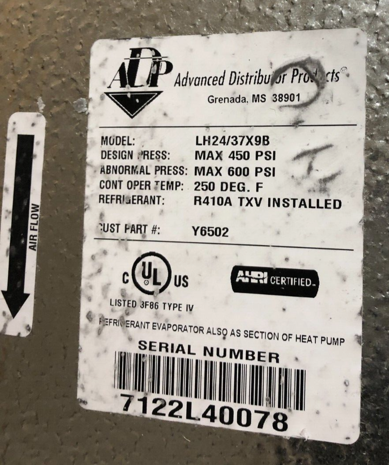 ADP L LH, LH24/37X9B, 2 to 3 Ton, (R410A), Cased Aluminum Horiz ...