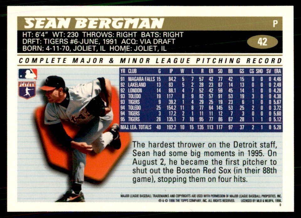 1996 Topps Sean Bergman Baseball Cards #42 | eBay