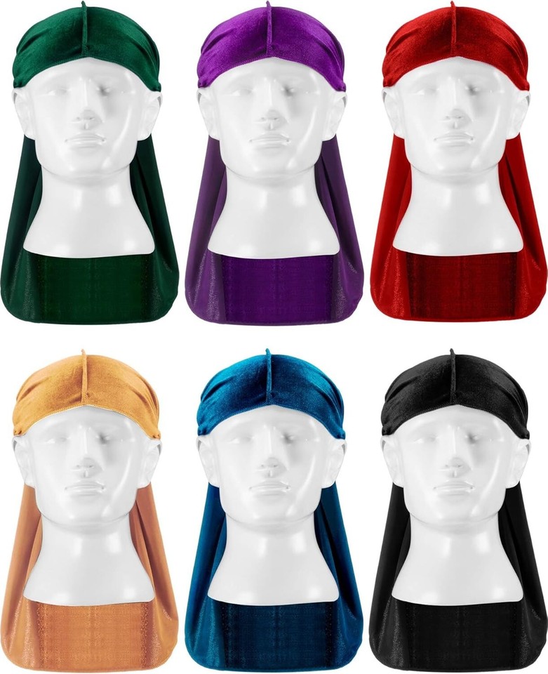Luxury 6-Piece Stretchable Velvet Durag Set with Long Tail & Wide ...