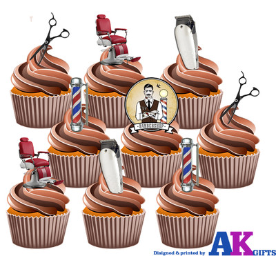 15 Edible Wafer Cake Toppers Decoration Barber Chair Pole Scissors ...