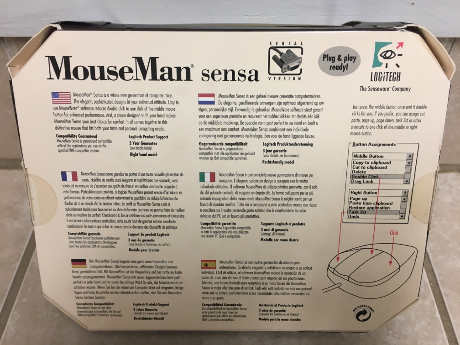 Vintage Logitech MouseMan Legendary Sensa 3-Button Serial-Port Ball ...