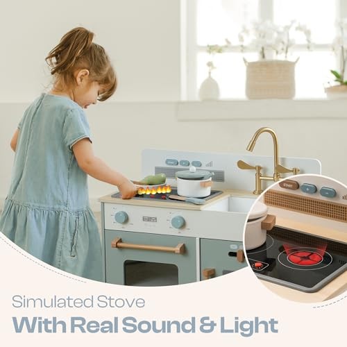 Play Kitchen for Toddlers, Wooden Kids Play Kitchen Playset with Real ...