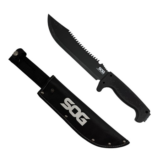 SOG Jungle Machete Fixed Blade Knife 16" Partially Serrated Black w ...