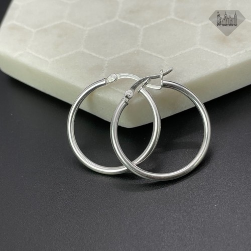 925 Sterling Silver 25MM Hoop Earrings Men Women 925 Silver Hoops | eBay