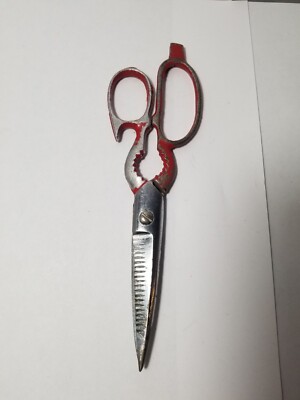 Vintage Kitchen Utility Steel Scissors Red Handle Shears Claw Bottle ...