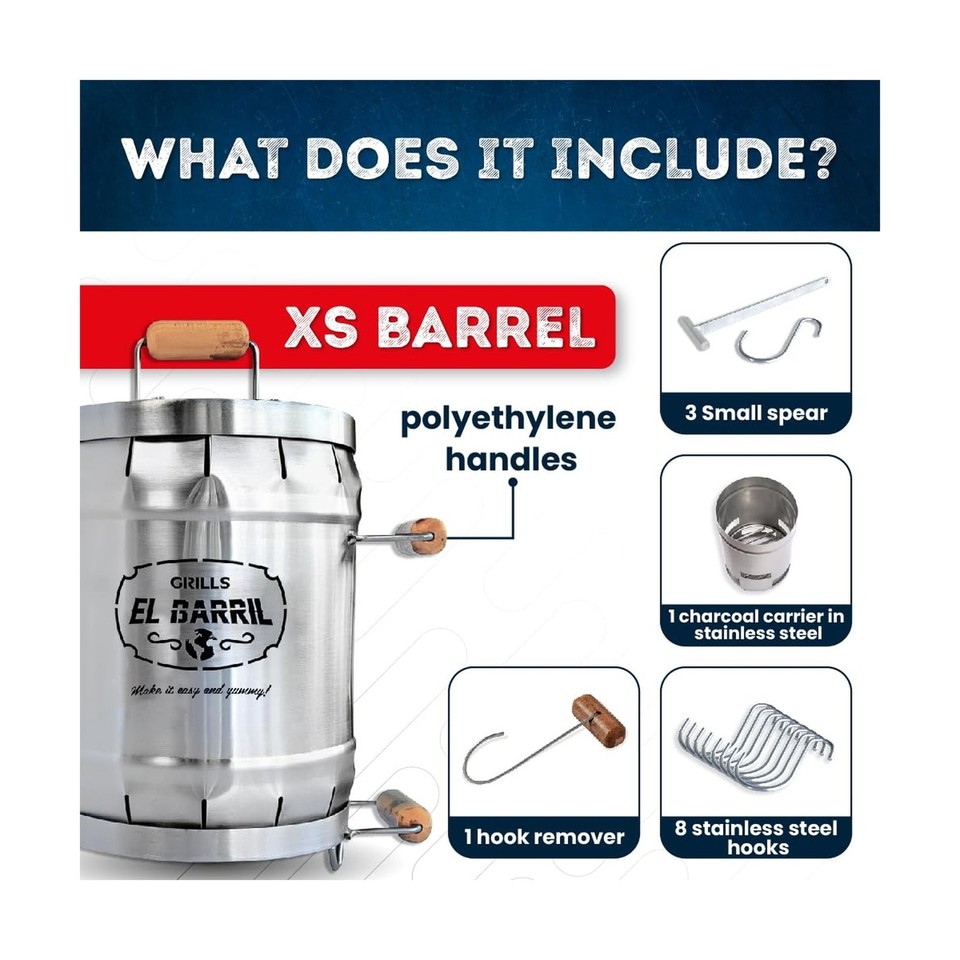 EL BARRIL Grill & Smoker Barrel (EXTRA SMALL)| 100% Stainless Steel ...