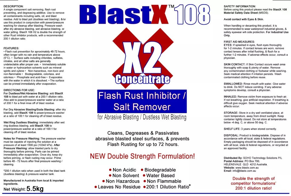 BlastX 108 X2 Double Strength Flash Rust Inhibitor/Preventer f/Dustless ...