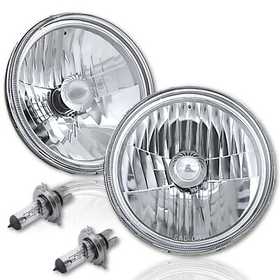 7" Halogen 6V Headlight Diamond Cut Crystal Clear Headlamp Bulbs H4 6 ...