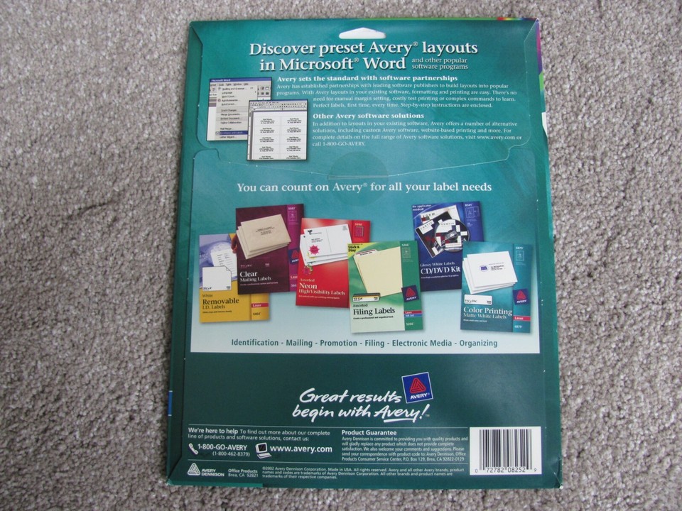 Avery 8252 Vivid Color Printing Matte White Labels, 1-1/3 " x 4 " (280 ...