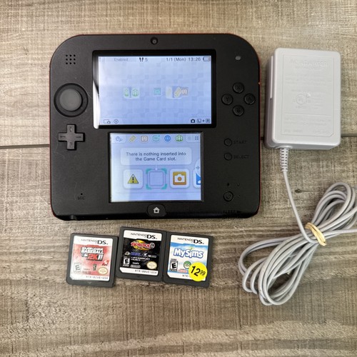 Nintendo 2DS FTR-001 Black Red Handheld Game Console w/ Charger & Games ...