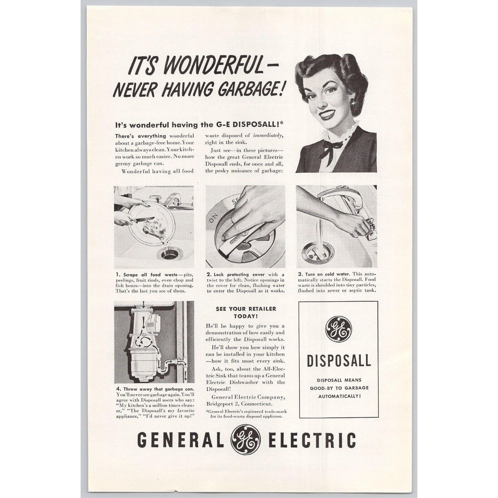 1949 GE Garbage Disposall Vintage Print Ad General Electric Disposal ...