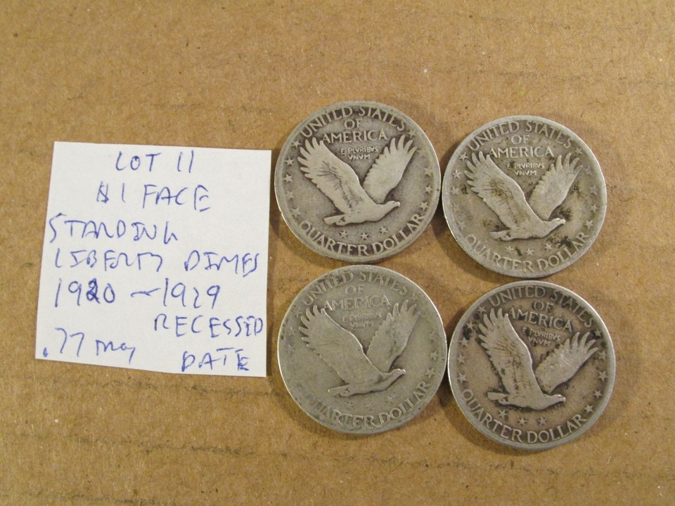 $1 face~Standing Liberty Quarters~1920-1929~90% Silver~.77 tr~Free Ship ...