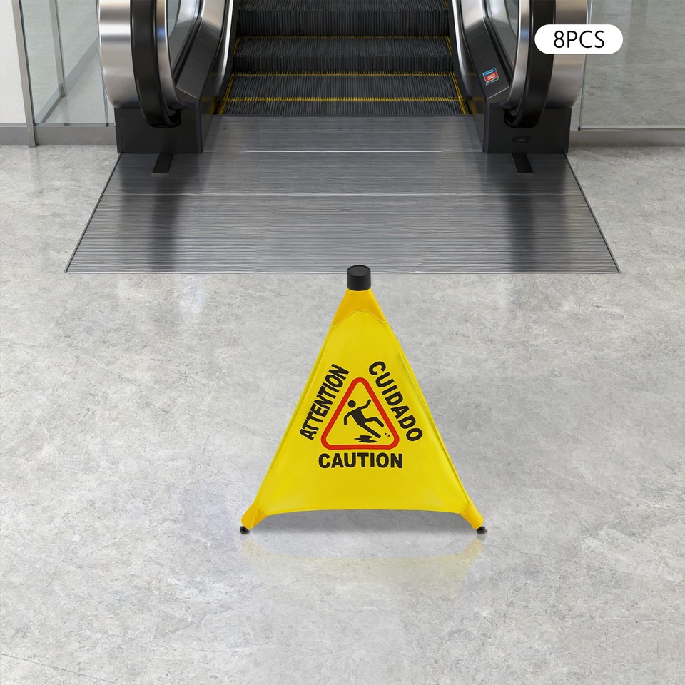 6-Pack Wet Floor Signs Yellow Safety Cones with Storage Tubes for Hotel ...