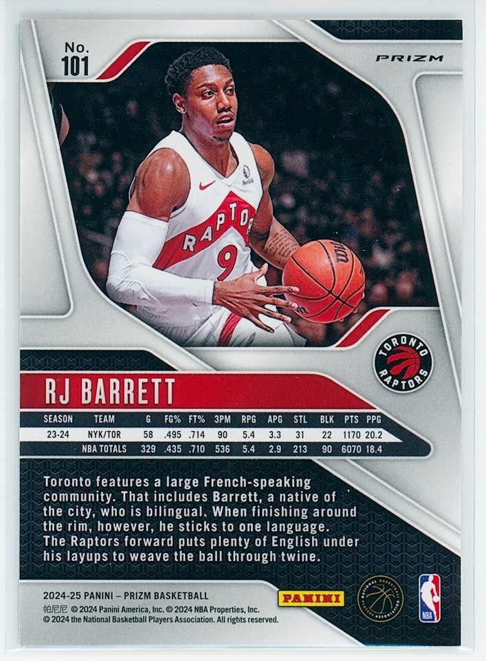 2024-25 Panini Prizm RJ Barrett Silver Prizm #101 Toronto Raptors | eBay