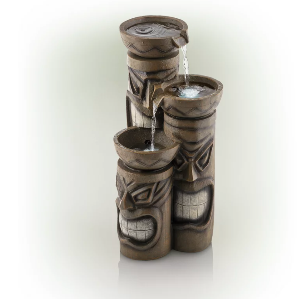 3 Tier Lighted Tiki Water Fountain Polynesian Garden Waterfall Cascade ...