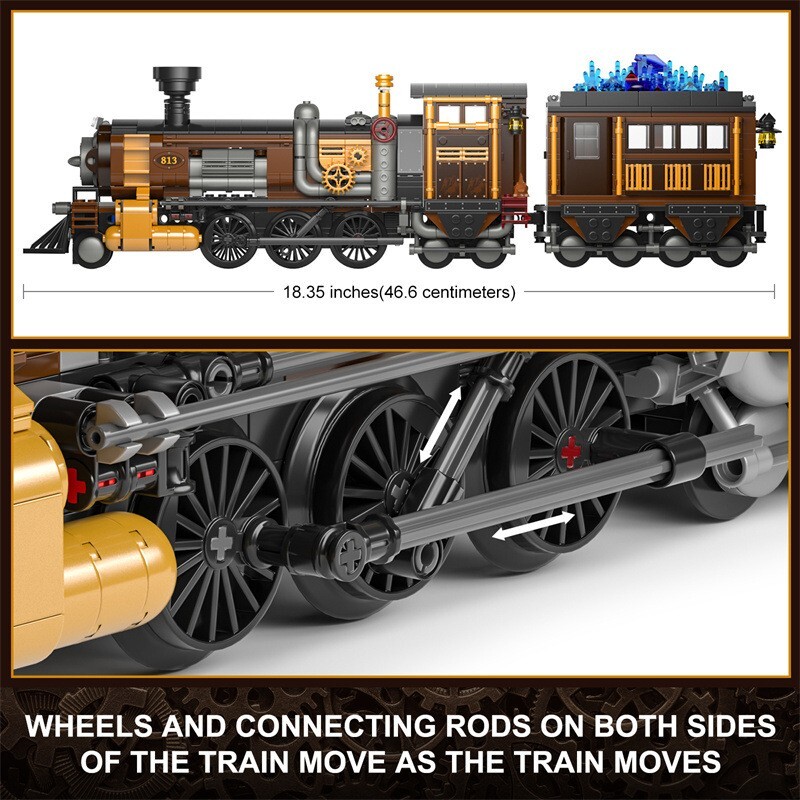 Steampunk ore train building block toys with LED lighting model puzzle ...