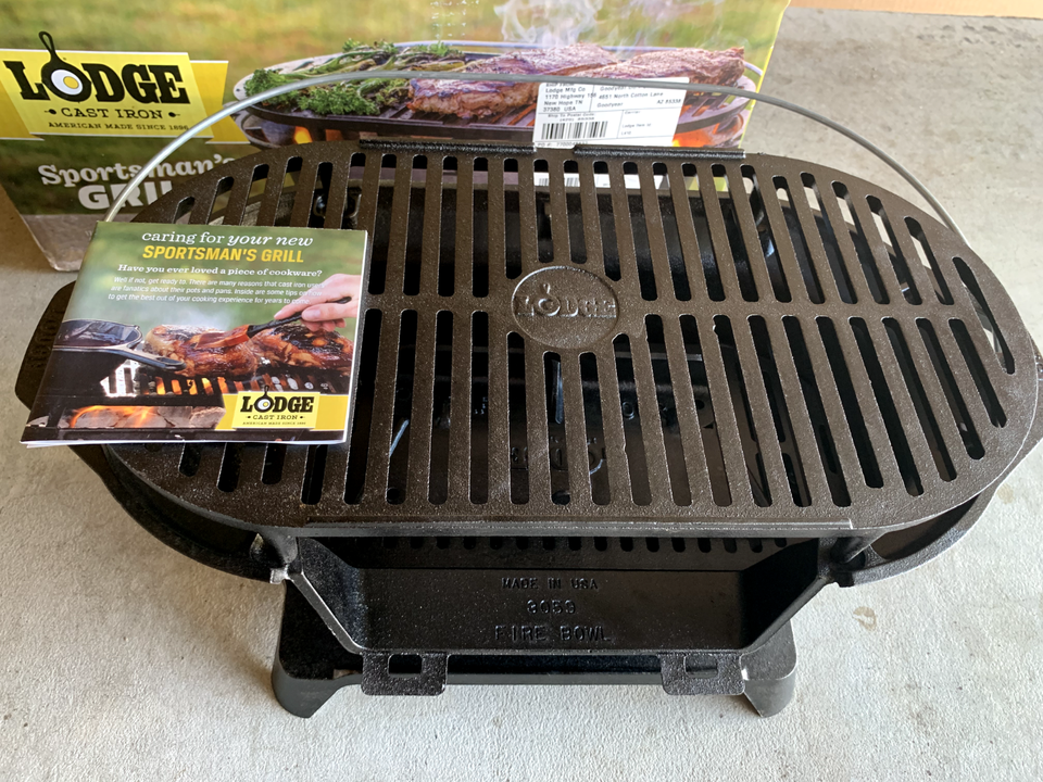 Lodge Cast Iron Sportsman’s Grill w/Handle - COMPLETE - with box - NEW ...