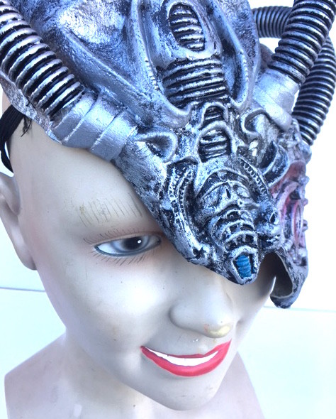 SILVER Latex Cyborg Face Mask Fancy Dress Robot Steampunk Android Alien ...