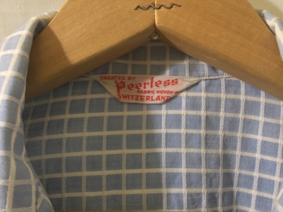 Men's 1950's Loop collar long sleeve grid pattern shirt size 15 15-1/2 ...