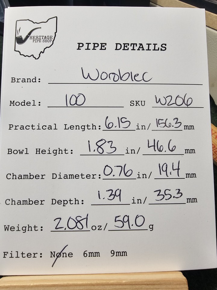 Handmade Worobiec 100 Smooth Brandy Semi-Bent Unsmoked Briar Pipe, Box ...