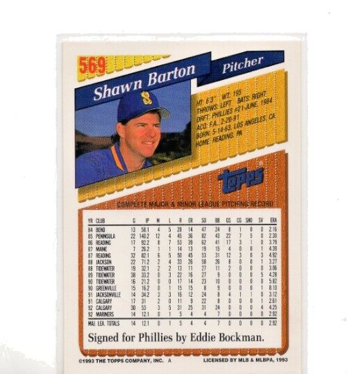 1993 Topps Gold Insert #569 Shawn Barton RC Seattle Mariners | eBay
