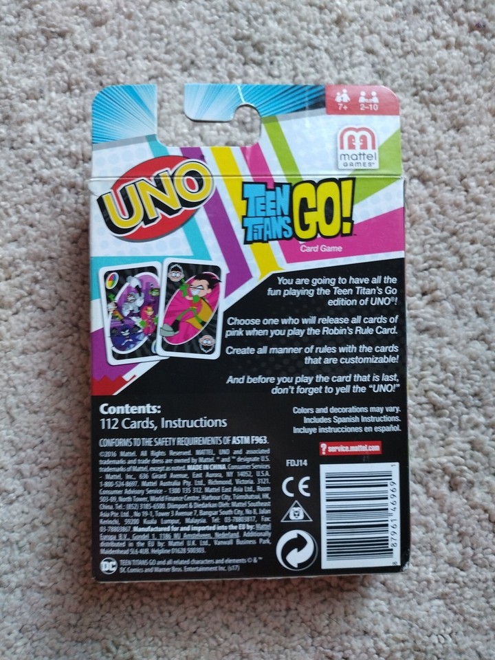 Uno Card Game Teen Titans GO! Mattel DC Super Hero Character Card Game ...