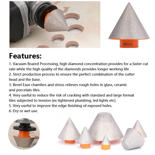 Diamond Beveling Chamfer Bits Cone Milling Bits Tile Finishing Hole ...