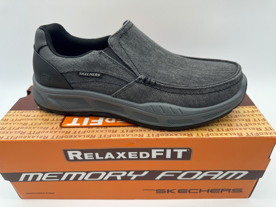 NEW Skechers Cohagen Canvas Slip On Men memory foam Shoe SZ 10 in Black ...