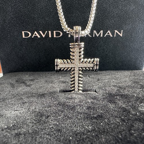 David Yurman Sterling Silver White Diamond Large Chevron Cross 23 ...