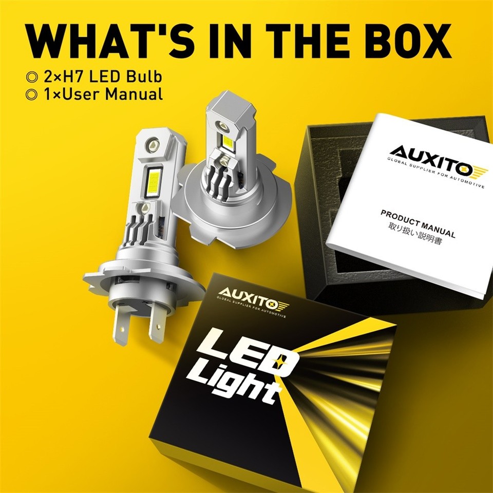 2X AUXITO LED H7 Headlight Bulb Kit Low High Beam 6500K Super White ...