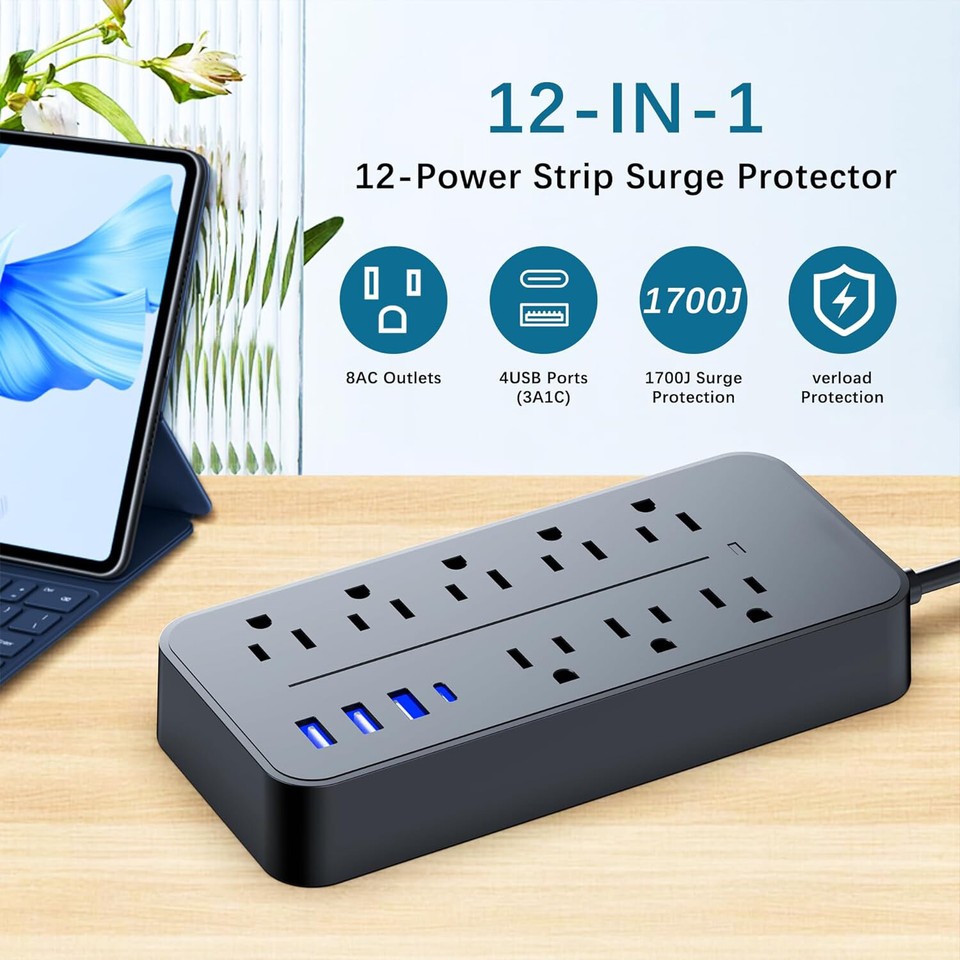 Lot Wall Mountable USB Surge Protector Power Strip with USB Ports 8 ...