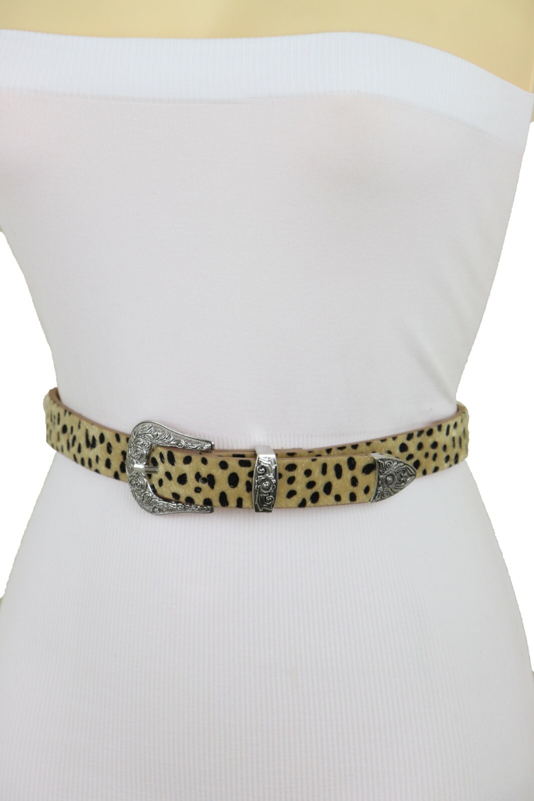 Women Animal Print Leopard Skinny Cheetah Belt Silver Metal Western ...