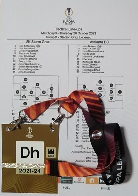 TICKET Badge Player Pass UEFA Europa League 26.10.2023 Sturm Graz ...
