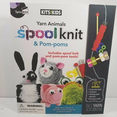 SpiceBox Crafts for Kids Spool Knit and Pom Poms Yarn Animals Kits ...