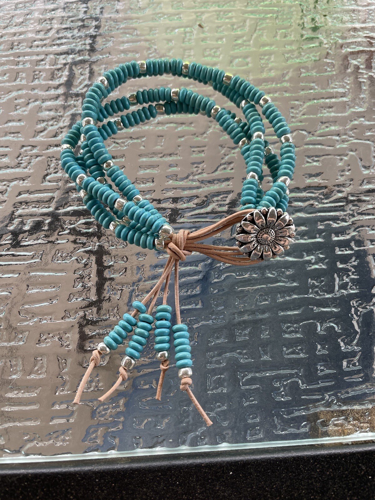 Authentic Turquoise Beaded Leather Bracelet/ Four Strand Bead Brace | eBay