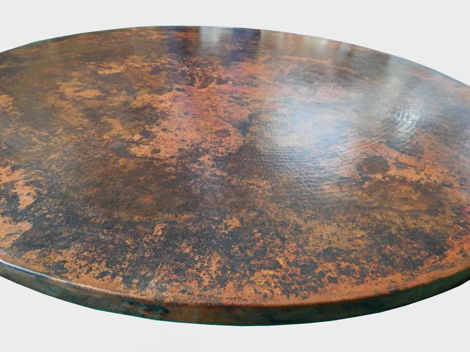 Mexican Round Copper Table Top Hand Hammered 54 Inches Stained Patina ...
